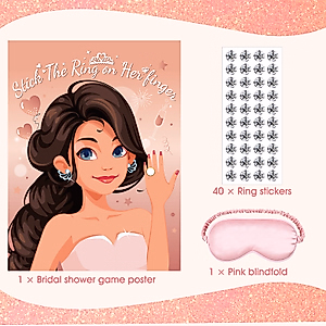 42 Pcs Pin The Ring on The Bride Bridal Shower Bachelorette Party Night Game Bridal Party Games Pin The Ring Game with Rose Gold Bridal Poster Ring Stickers Blindfold for Women Wedding Engagement