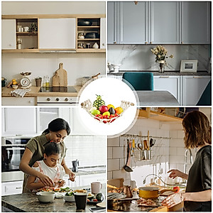 Fruit Basket Hammock Under Cabinet Adhesive, Woven Vegetable Hanging Basket, Fruit Storage for Kitchen with Banana Hooks, Mesh Fruit Holder Organization for Home Dining Room Decor