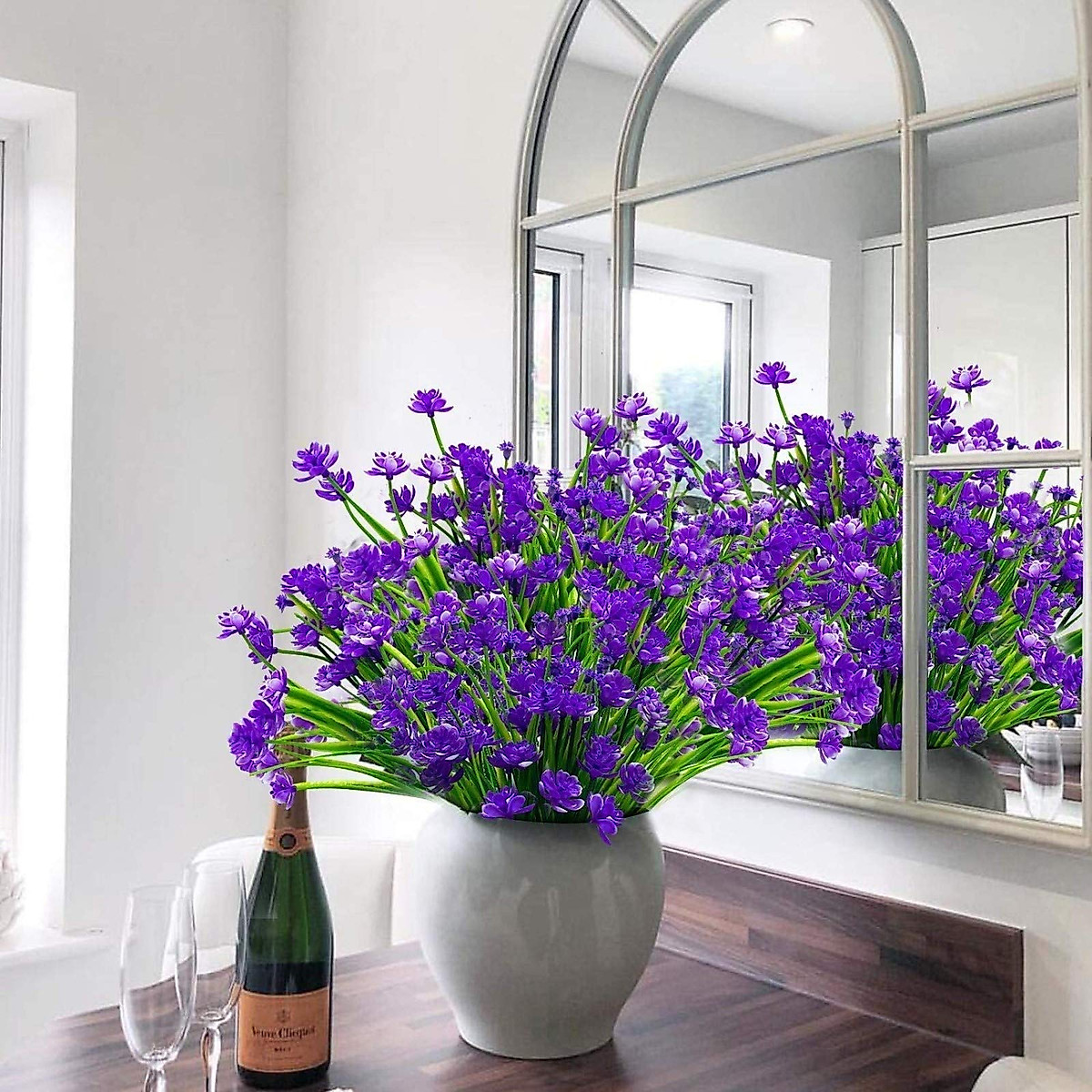 Molioon 8 Bundles Artificial Flowers Outdoor UV Resistant No Fade Faux Plastic Plants Fake Shruns for Garden Porch Home Wedding Window Decor (Purple-1)