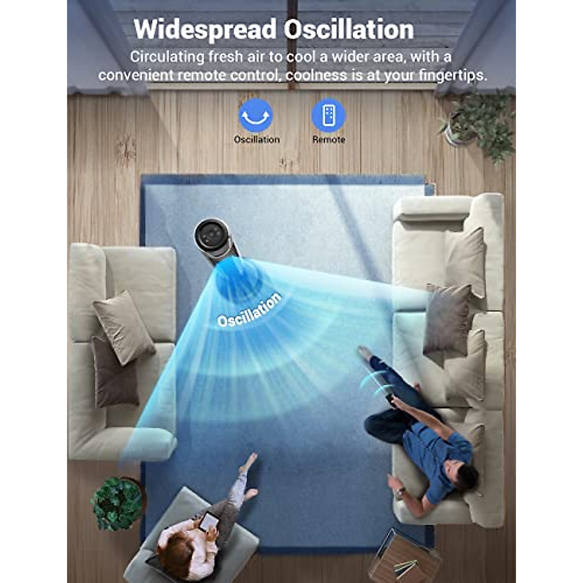 KopBeau Tower Fan for Bedroom, 42 Inch Oscillating Cooling Fans with Remote, Quiet Bladeless Floor Powerful Fan, 3 Modes, Buit-in 7Hrs Timer and LED Display, Standing Fans for Home Office, Black