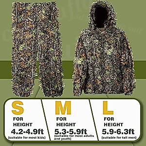 Ghillie Suit 3D Leafy Camo Suit Youth Adult Lightweight Hunting Camouflage Suits Turkey Camo Hunting Gear Camo Clothing Hooded Apparel Gilly Suit for Hunting Shooting Airsoft Wildlife Photography