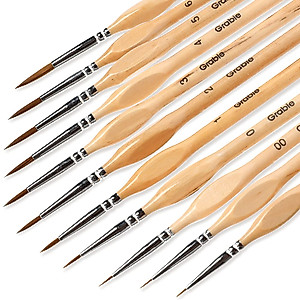 Grabie Paint Brush Set, Miniature Detail, 11 Pcs, Nylon Hair, Paint Brushes for Oil, Acrylic, Watercolor and Gouache, Detail Paint Brush With Natural Wood Handle, Great for Beginners and Professionals