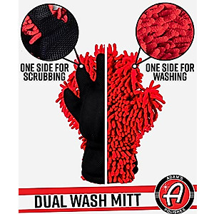 Adam's Microfiber Dual Wash Mitt - Premium, Soft Chenille Microfiber for Safe Washing - Scrubbing Side That is Great for Sap, Tar, and Other Tough to Remove Deposits