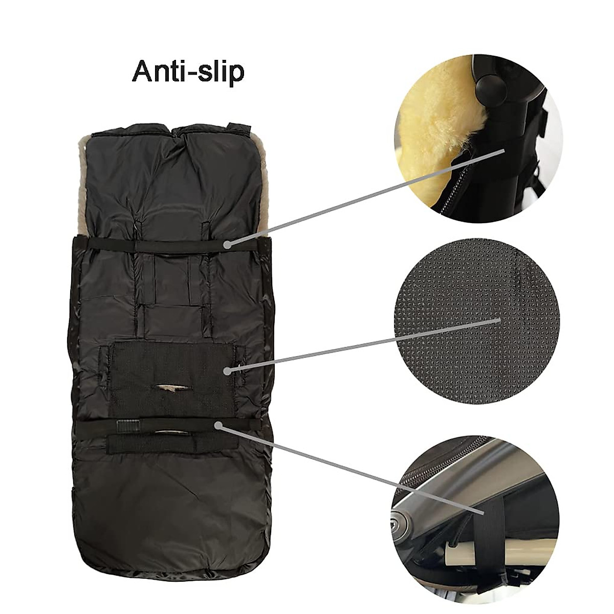 CozyMe Anti-Freeze 100% Australian Sheepskin Footmuff Universal Fits All Stroller Bunting Bag Weather Resistant Lambskin Baby Travel Sleeping bag,6-42M,Cream