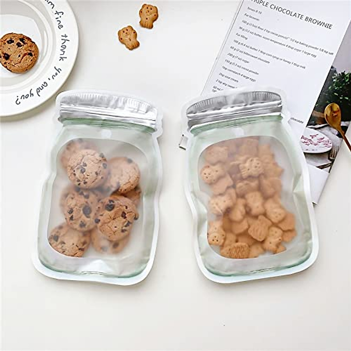Enkrio 20 Pack Reusable Mason Jar Bags Reusable Mason Jar Ziplock Bags Food Storage Bag for Kitchen Food Snack Sandwich Leakproof Snacks Food Saver Bags