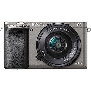 Camera Bundle for Sony a6000 Mirrorless Camera Grey with E PZ 16-50mm f/3.5-5.6 OSS Lens and Accessories Package (64GB, LED Light, and More)