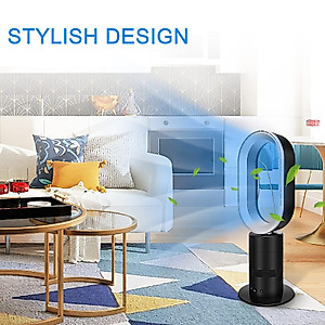 HealSmart 27 Inch Bladeless Tower Fan with Timing Closure and Remote Control, Low Noise Air Circulator Floor Fan for Home and Office Use, Adjustable Speeds & 90° Swivel , Black