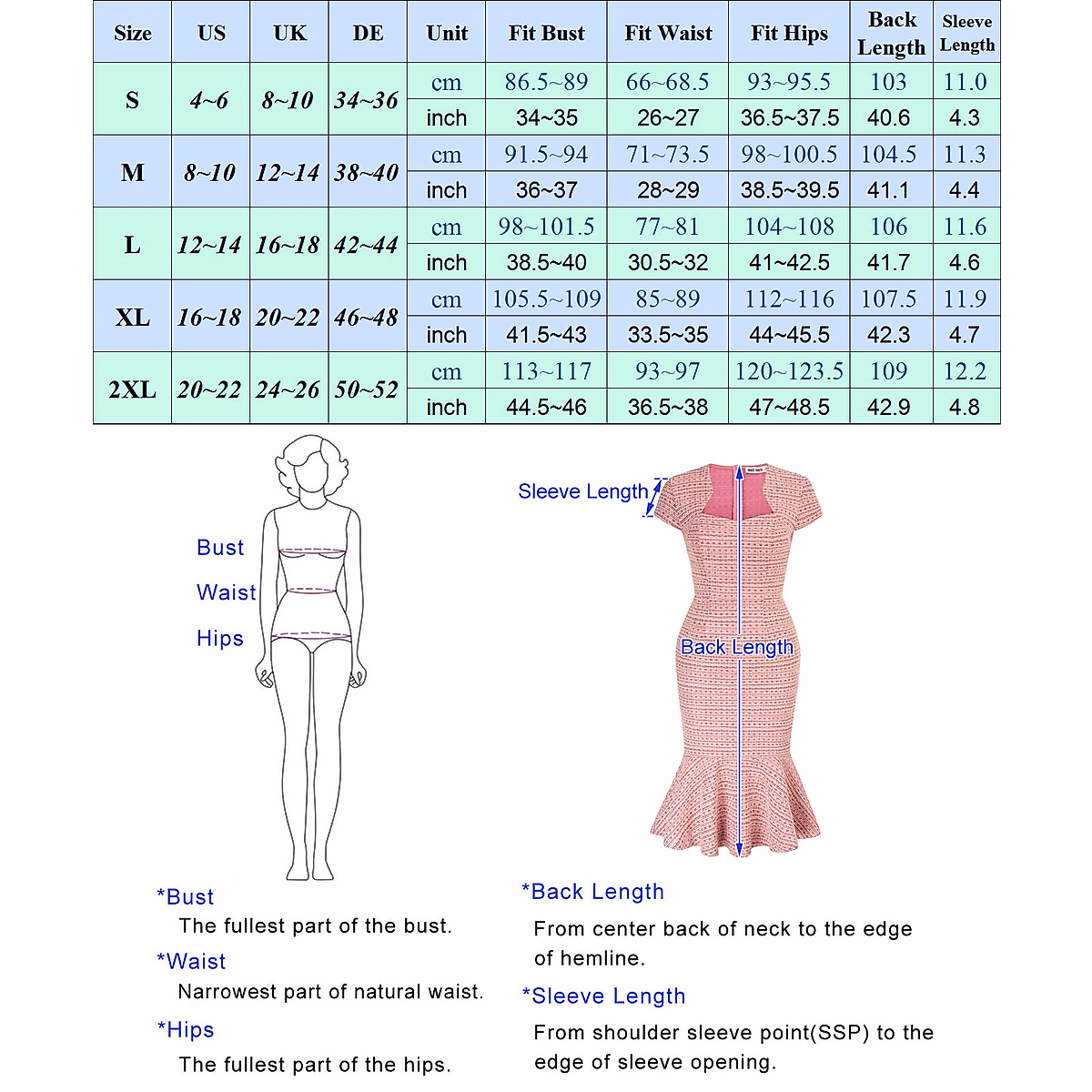 GRACE KARIN Bridesmaid Fishtail Bodycon Midi Dress for Wedding Womens Cocktail Dress Rose