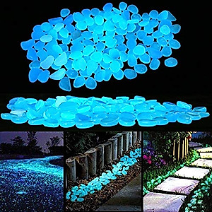 WenErJie Glow in The Dark Rocks, 100PCS Fairy Garden Decorations Stones, Outdoor Decor for Patio Stepping Stone Kit, Pebbles for Plants/Yard/Backyard/Fish Tank/Pool Stuff (Blue/100pcs)