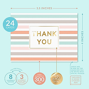Sweetzer & Orange Blank Thank You Cards with Envelopes and Card Box. 24 Thank You Notes and 3 Variety Color Thank You Cards for Teachers with Envelopes. Notecards for Baby Shower Thanks, Wedding or Business.