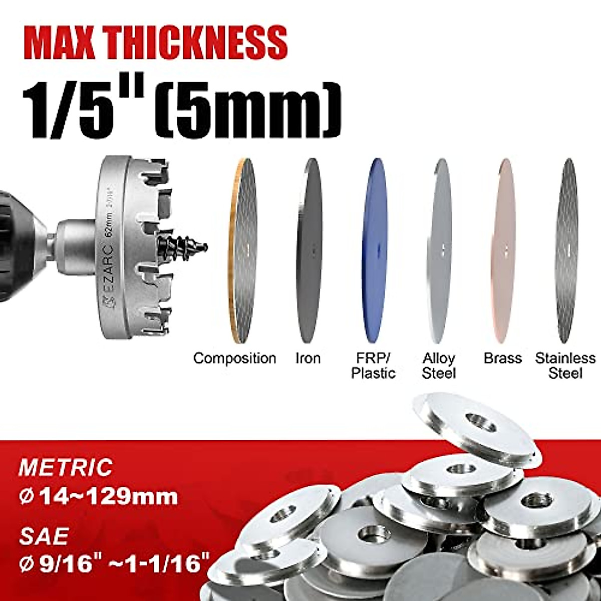 EZARC Carbide Hole Saw Heavy Duty, Hole Cutter for Stainless Steel, Sheet Metal 3/4'' 19mm