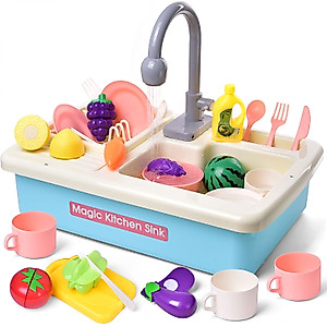 FUN LITTLE TOYS Pretend Play Kitchen Sink Toys with Play Cutting Food Water Toys Kitchen Set for Kids Play Kitchen Toys Toddler Kitchen Playset Sink Accessories for Kids Toddlers 29PCs