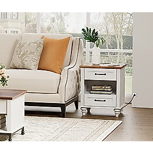 WAMPAT Set of 2 White Nightstands with Charging Station & 2 Drawers, Mid Century Modern End Tables Side Table for Living Room, Wooden Nightstand Bedside Table for Bedroom & Dorm