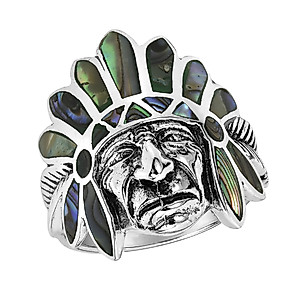 AeraVida Native American Style Abalone Shell Inlay .925 Sterling Silver Ring | Elegant Wedding Rings for Women | Casual Comfort Fit Silver Rings for Women, Men | Gift for Men (11)