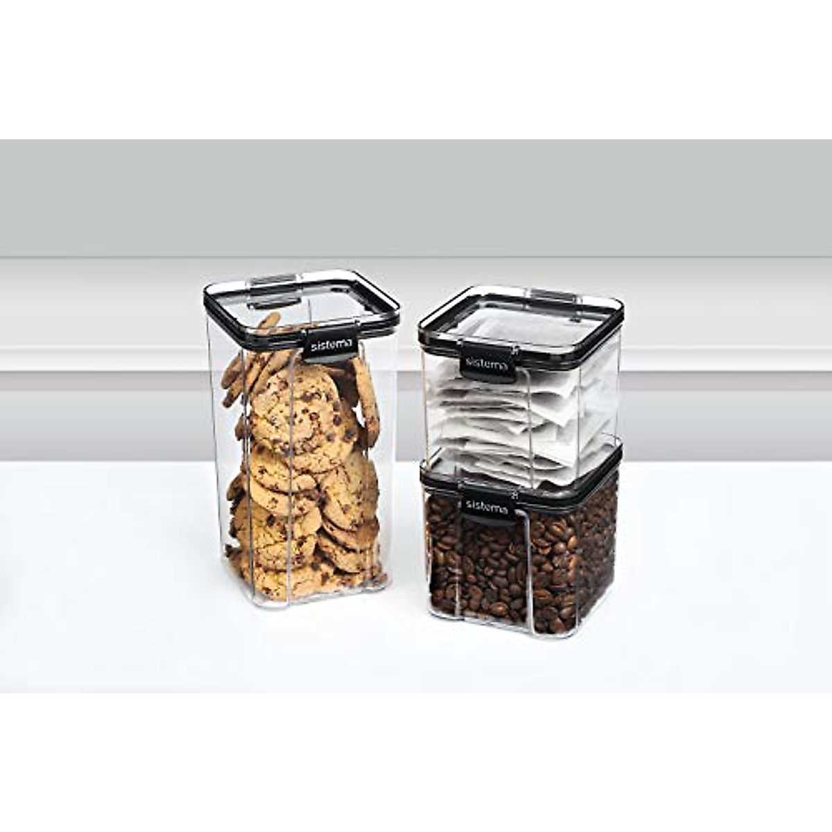 Sistema Tritan Ultra Collection Square Storage Container, 1.9 Cup/15.5 Ounce, Clear with White/Gray