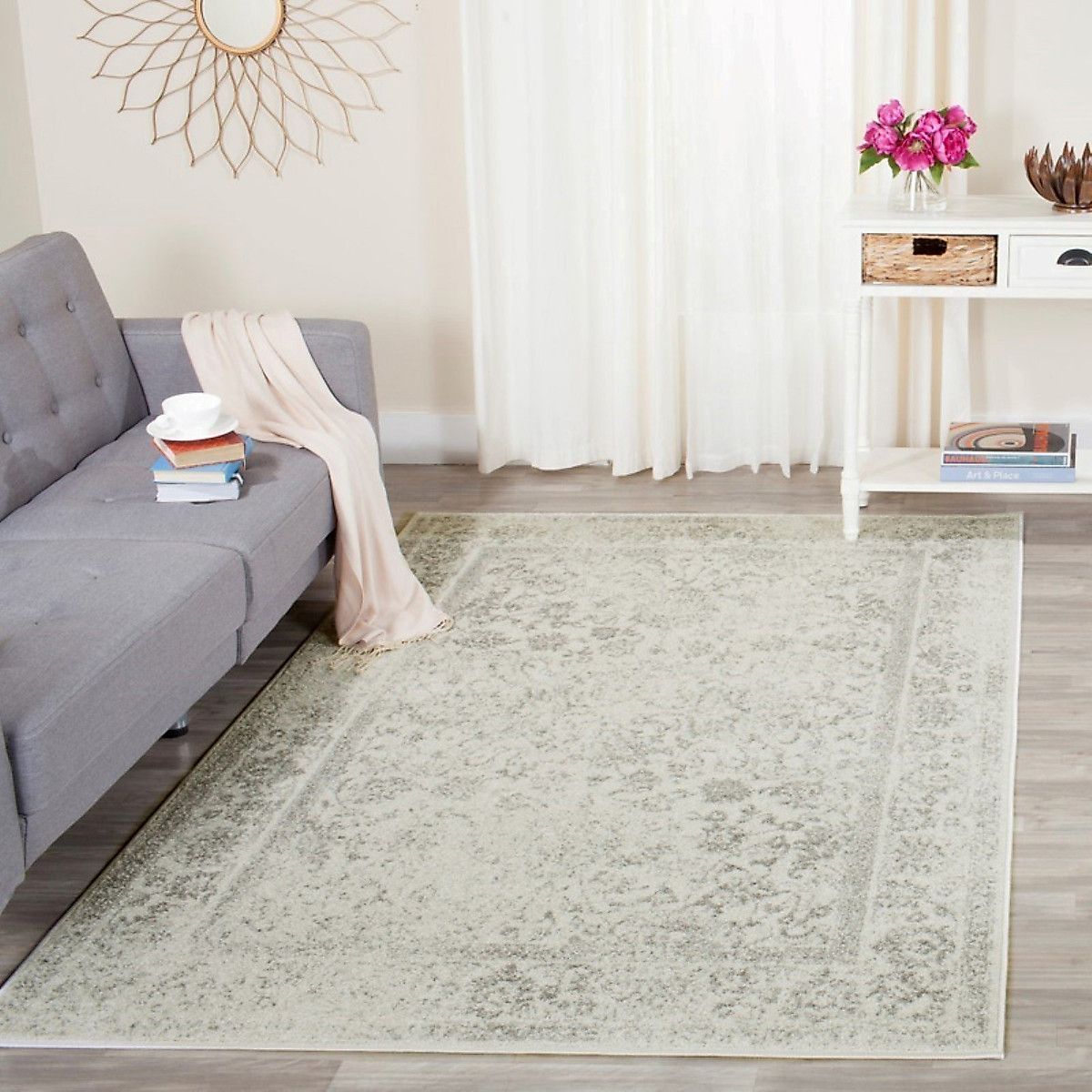 SAFAVIEH Adirondack Collection 6' Square Ivory / Sage ADR109V Oriental Distressed Non-Shedding Living Room Bedroom Dining Home Office Area Rug