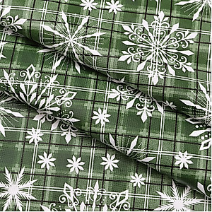 Newbridge Snowfall Snowflake Plaid Christmas Print Vinyl Flannel Backed Tablecloth Contemporary Snowflake Design Easy Care Wipe Clean Xmas Tablecloth, 60 Inch x 102 Inch Oblong/Rectangle, Green
