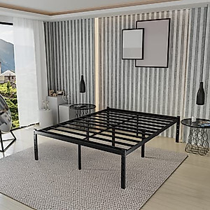 King Size Bed Frame/ 18 Inch High Heavy Duty Steel Slat Platform Bed Base/Mattress Foundation/Anti-Slip/Noise Free/Easy Assembly/No Box Spring Needed/Black