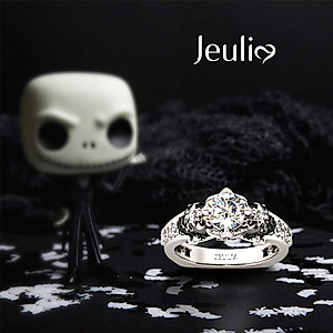 Jeulia 2 Carat Round Cut Diamond Skull Rings for Women Customized Bridal Sterling Silver TwoTone Wedding Band with European Shank Wedding Engagement Promise Rings for Her with GiftBox (7)