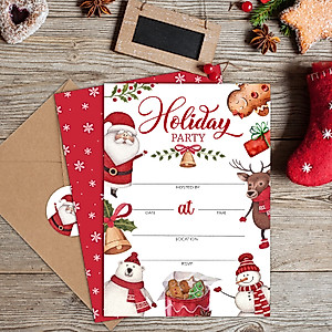 Whaline Christmas Party Invitations 25 Pack Cartoon Animal Holiday Invitation Paper Cards with Envelopes Stickers Xmas Invites for Bridal Shower Baby Shower Rehearsal Dinner Birthday Party