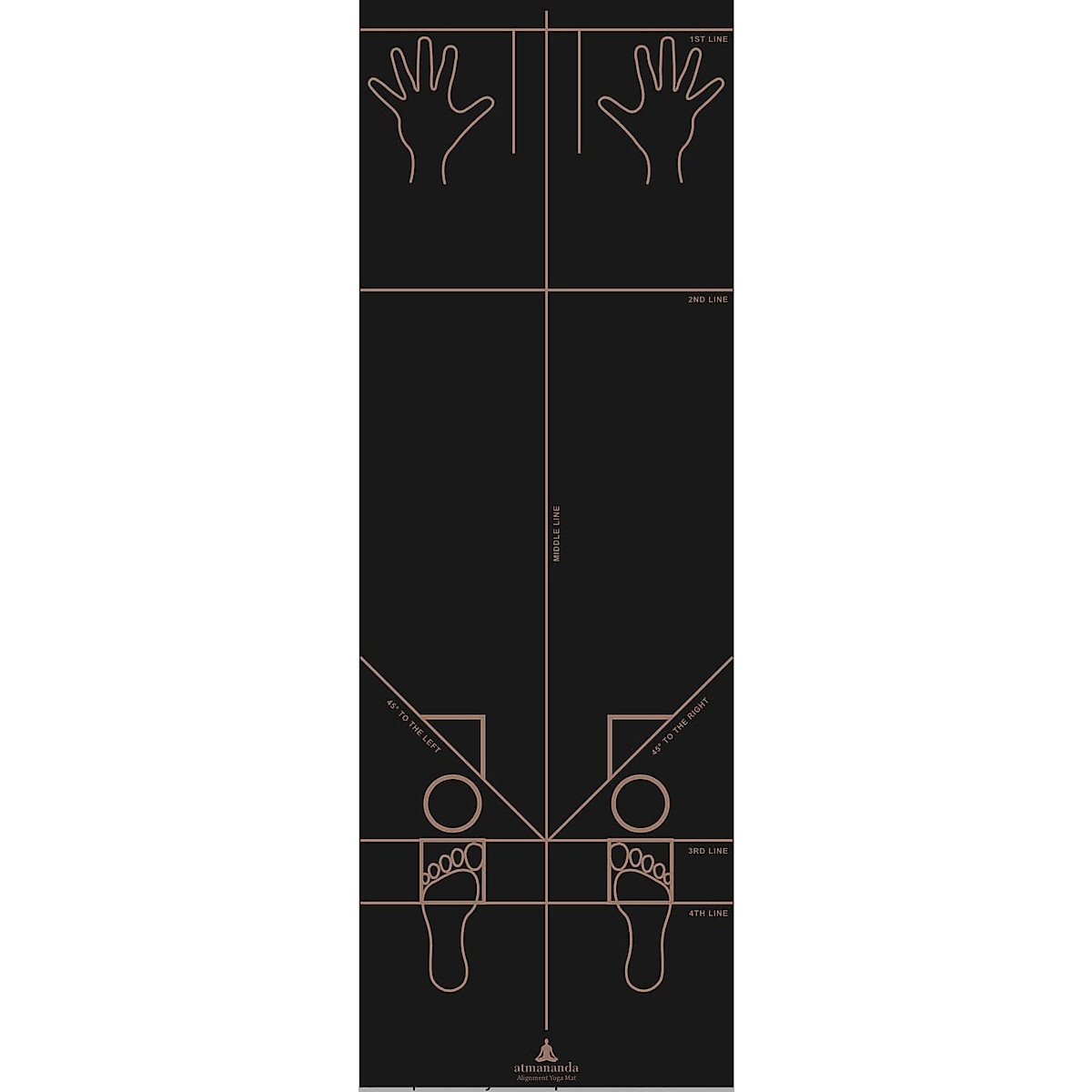 Atmananda Black Yoga Mat, Premium Natural Rubber Top, Educational Alignment Lines, Good for all Yoga Styles, Lightweight, Designed to Help Protect Your Joints (Large (5'7" & above), Bronze)