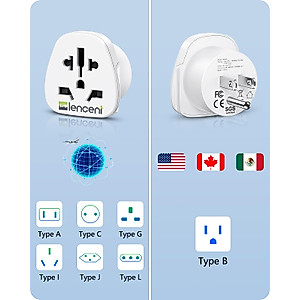 LENCENT World to US Plug Adapter, [2 Packs] European EU Europe/UK/Australia/China/Italy to USA American Outlet Power Adaptor Travel Plug Converter