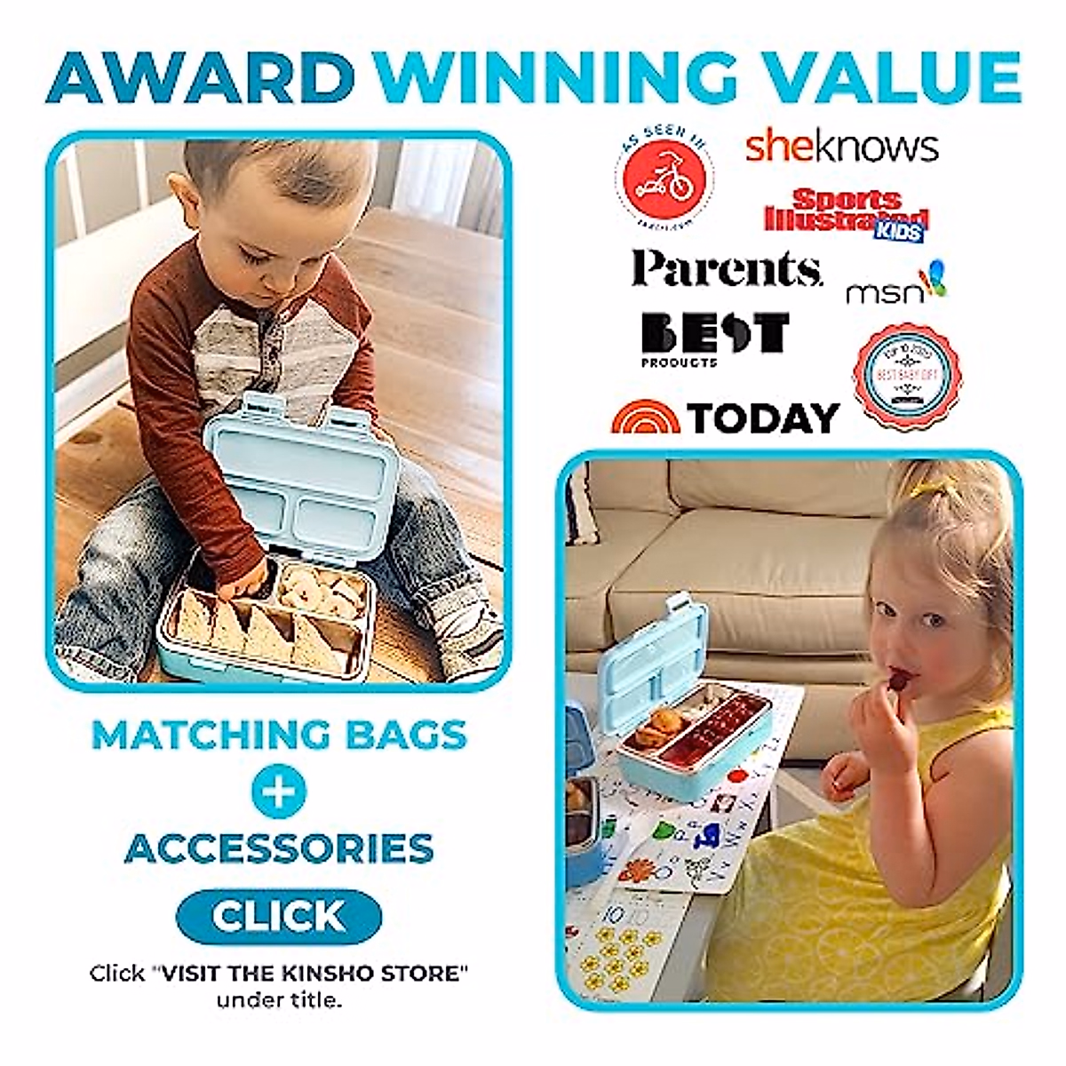 kinsho Stainless Steel Lunch Box for Baby or Toddlers Boys Girls, Insulated Mini Bento, 3 Eco Metal Portion Sections Leakproof Lid, Pre-School Daycare Lunches, Kids Spill-Proof Snack Container, Green