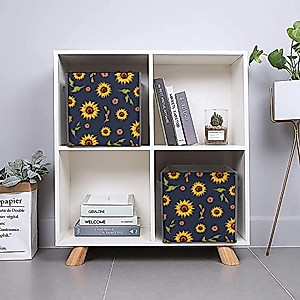Watercolor Sunflowers Collapsible Storage Bins Cubes Organizer Trendy Fabric Storage Boxes Inserts Cube Drawers 11 Inch