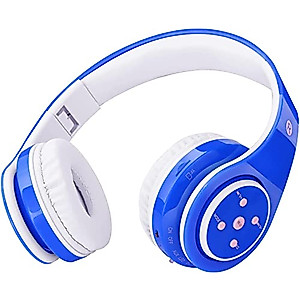 Kids Headphones Bluetooth Wireless 85db/110db Volume Limit Headset Fit for Aged 3-21 Over-Ear and Build-in Mic Wired & SD Card Mode Headphones for Boys Girls Travel School Phone Pad Tablet PC Blue
