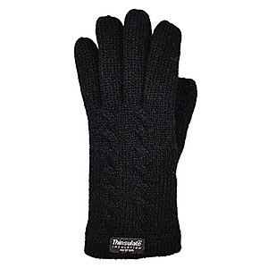 BRUCERIVER Ladie's Pure Wool Knit Gloves with Thinsulate Lining and Cable design Size L (Black)
