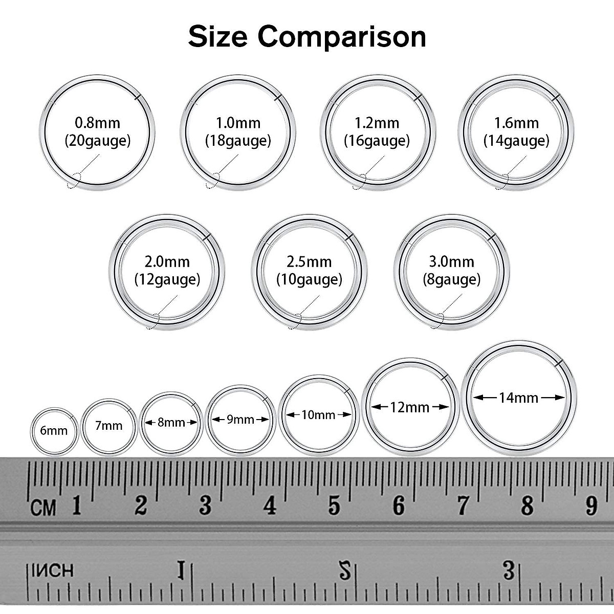 20 Gauge Surgical Steel Segment Ring with Hinge Clicker Nose Lip Round Hoop Septum Jewelry Ring Piercing Earrings 3/8 Inch