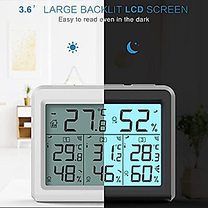 AMIR Indoor Outdoor Thermometer, 3 Channels Digital Hygrometer Thermometer with 3 Sensor, Temperature Humidity Monitor with LCD Display, Wireless Humidity Gauge for Home, Baby Room