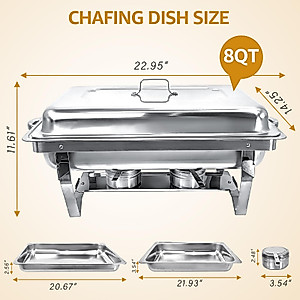 JSTUOKE 4 Pack Chafing Dish Buffet Set, 8QT Stainless Steel Rectangular Chafers and Buffet Warmer Sets for Catering, with Food & Water Pan, Lid, Foldable Frame, Fuel Holder for Event Party Holiday