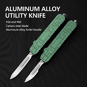 TGZUO Aluminium Alloy Scalpel Pocket Knife with Clip Small EDC Telescopic Retractable Box Cutter Precision Craft Utility Knife 5pcs #60 5pcs #24 Carbon Steel Blades (Green)
