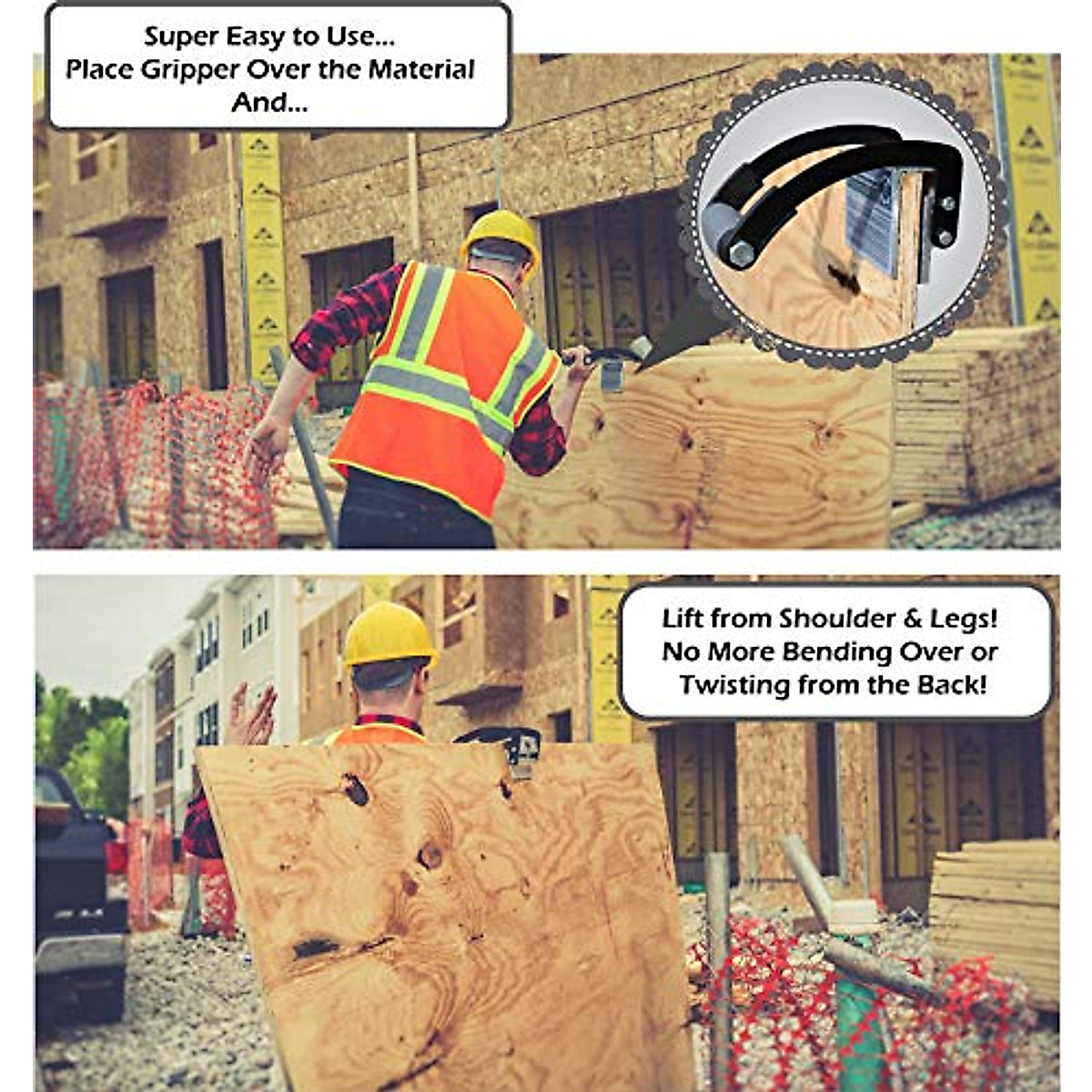 Vulcan Grip Panel Carrier | Drywall and Plywood Gripper, Lifter and Carrying Tool | Makes it Easy to Solo Lift and Carry Sheet Materials with Good Posture and No Back Pain | Self Adjusts to Thickness