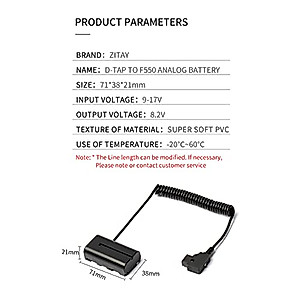 ZITAY D-tap Ptap to NP-F550 Dummy Battery Compatible for Sony NP-F550/770/570 NP-F970 Power LED Light Feelworld Atomos Ninja Monitor for DP30 LE Vmount AB Battery
