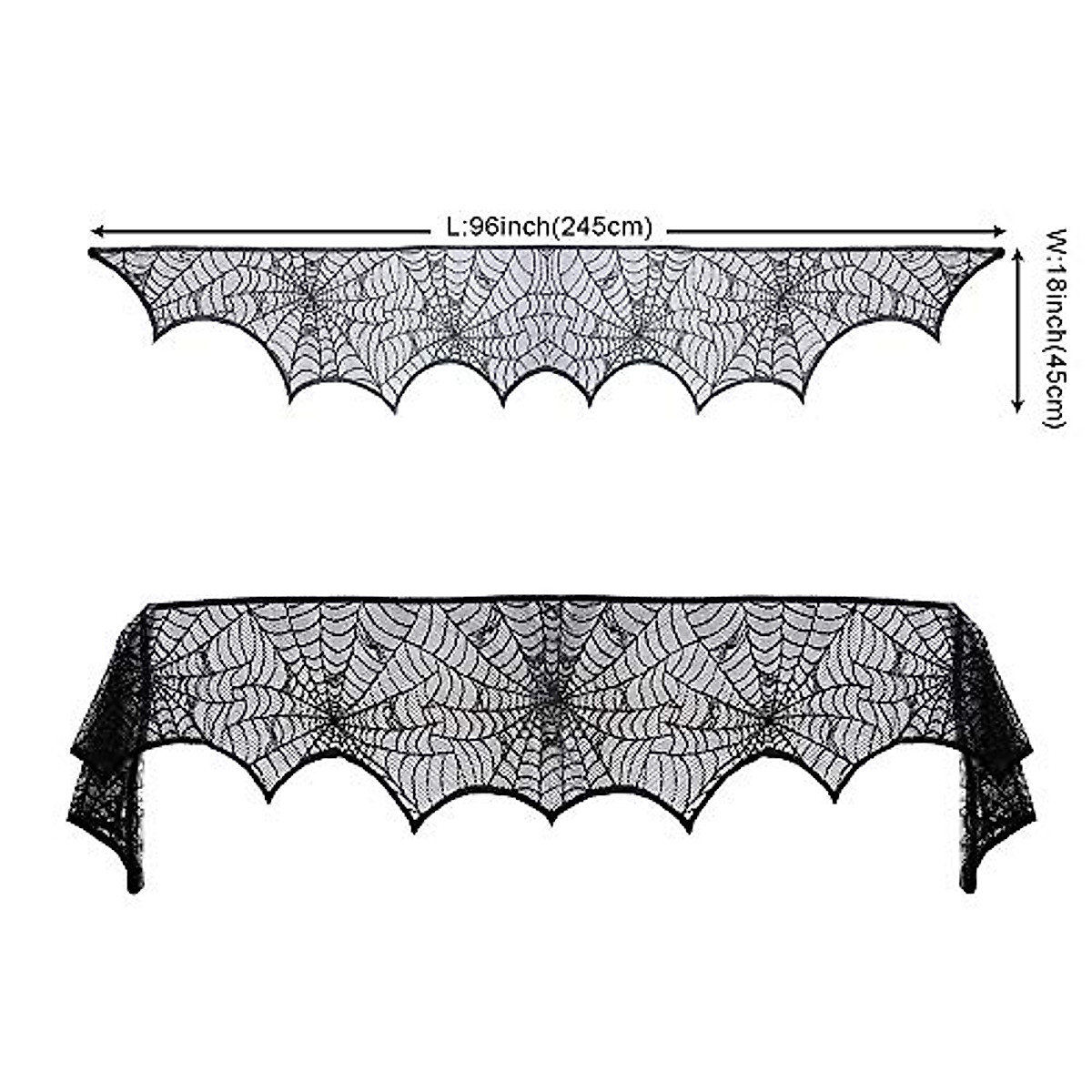 3AB Halloween Fireplace Decoration, Black Lace Spiderweb Fireplace Mantle Scarf, 18 x 96 inch Cobweb Fireplace Scarf for Halloween Party Decorations