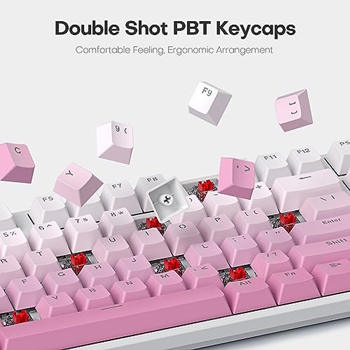 Ussixchare Gradient Keycaps, PBT Double Shot 104 Keys Keycaps, OEM Profile Custom Keycaps Set for 61/87/104 Cherry Gateron MX Switches Mechanical Keyboard(Lover Pink)