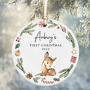 CHOPIE Baby's First Christmas Ornament, Personalized Baby's Christmas Keepsake, New Baby Gift, Baby Deer Ornament, 1st Christmas Ornament for Baby Girls, Baby Boy, Newborn