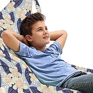 Ambesonne Floral Lounger Chair Bag, Frangipani and Leaves Details Plumeria Pastel Colored Pattern, High Capacity Storage with Handle Container, Lounger Size, Pale Ceil Blue and Multicolor