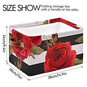 AUUXVA Red Rose Floral Flower Storage Basket Collapsible Cloth Storage Cube Basket Bins Organizer with Handles Rectangular Large Toys Shelf Closet for Nursery Bedroom Home Office