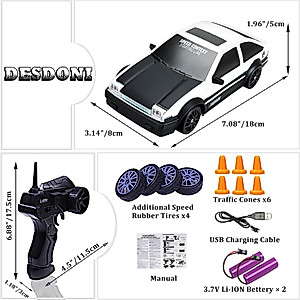 Remote Control Car RC Drift Car 2.4GHz 1:24 Scale 4WD 15KM/H High Speed Model Vehicle with LED Lights Drifting Tire Racing Sport Toy Car for Adults Boys Girls Kids Gift 2Pcs Rechargeable Batteries