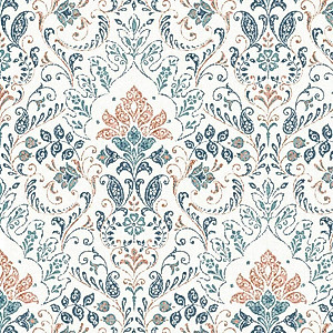 RoomMates RMK11833WP Orange and Blue Persian Damask Peel and Stick Wallpaper