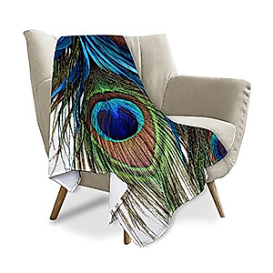 Goodbath Peacock Blanket, Flanel Cozy Plush Velvet Warm Fleece Blanket for Sofa Couch Bed Office Chair, 60 x 50 Inches