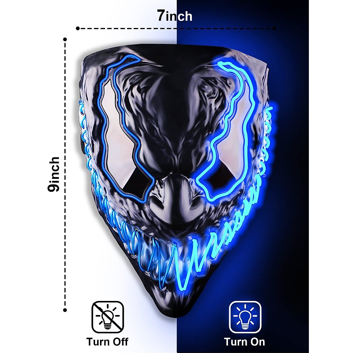Quanquer LED Light Up Mask for Adults Kids, Unique Neon Glow Masks with Dark and Evil Glowing Eyes, Conspicuous Menacingly Cool Halloween Costume for Men Women Cosplay-Blue