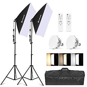Wisamic Softbox Lighting Kit, 20X28 inch Photography Softbox Kit, 2800K-5700K 85W E27 Dimmable LED Light Head with Remote, Professional Photo Studio Equipment for Camera Product Shooting Selfie