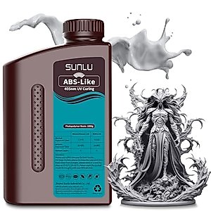 SUNLU 3D Printer Resin, 1000g ABS-Like High Toughness Resin for 4k/6k/8k LCD/DLP/SLA Resin 3D Printer, 405nm UV Curing 3D Printing Resin, Good Resistance, Non-Brittle & High Precision, Grey 1000g