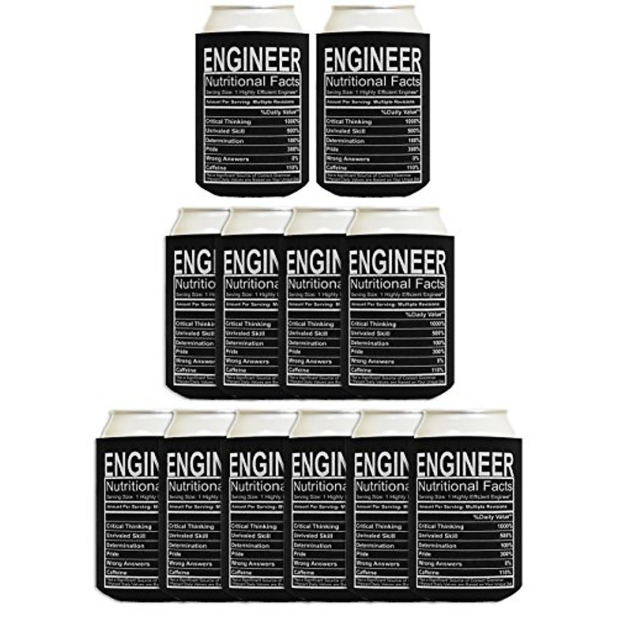 Funny Engineer Gifts Engineer Nutritional Facts Engineer Gag Gifts for Engineer Graduation Gifts 12 Pack Can Coolie Drink Coolers Coolies Black