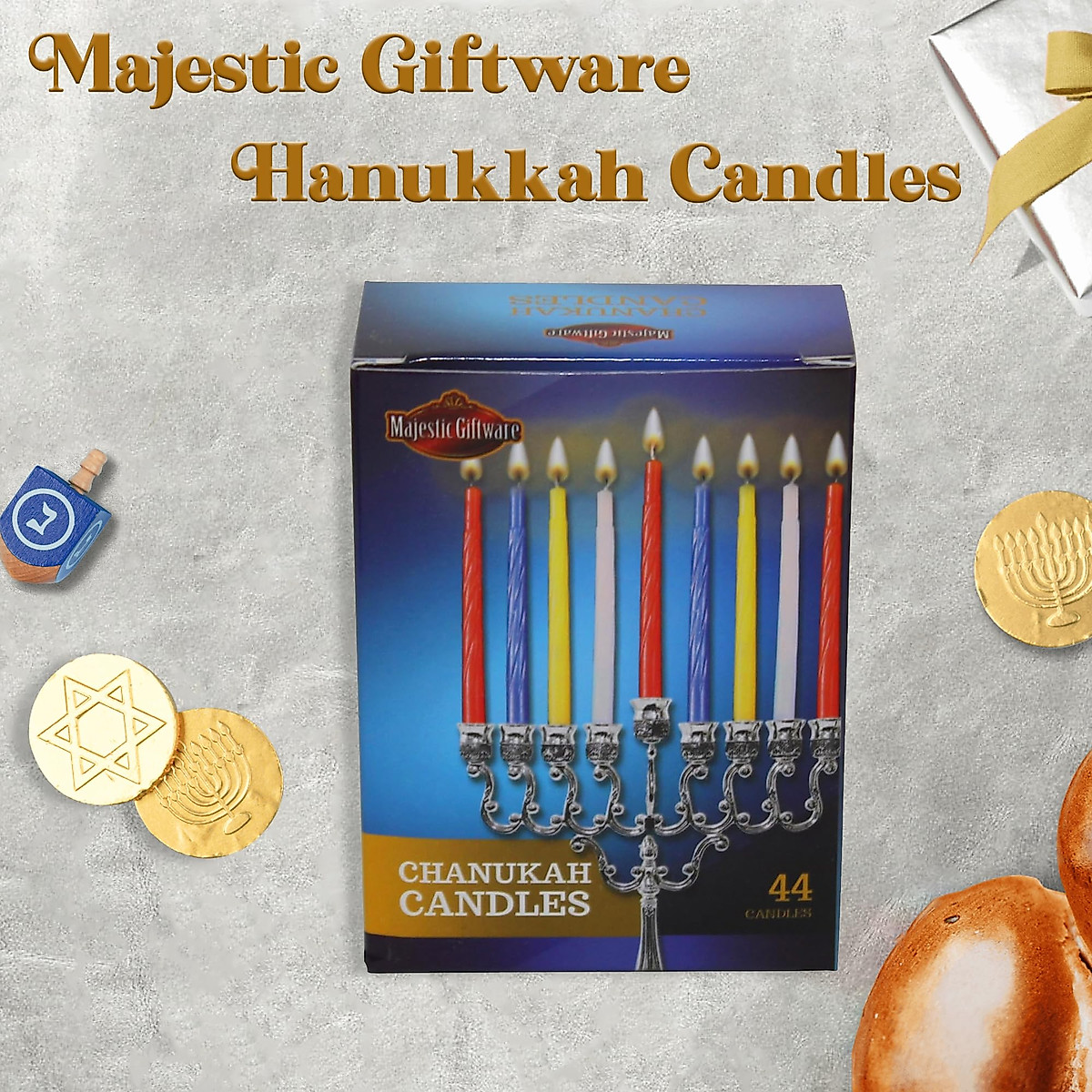 Majestic Giftware Multicolor Hanukkah Candles - CH-C | 4 Inches High 44 Dripless Handcrafted Chanukah Candles for All 8 Nights of Hanukkah (Red/Blue/Yellow/White)