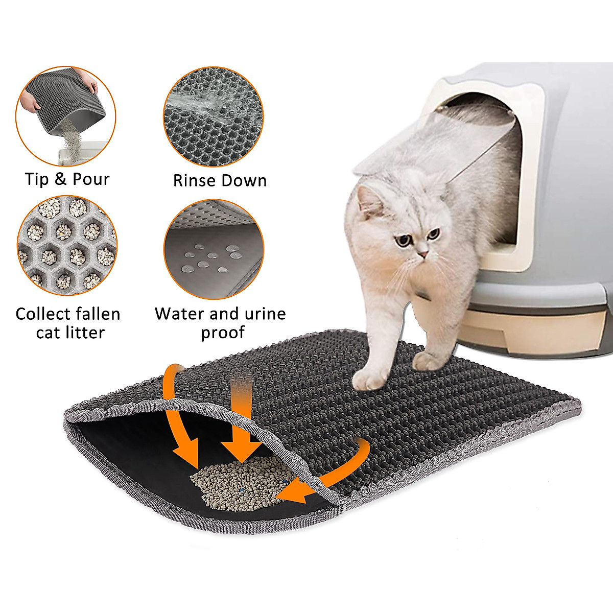 Sokiche Cat Litter Box Enclosure Furniture with Shelf Storage - Hidden Litter Box Enclosure Furniture Large Wooden with Cat Litter Trapping Mat Pad -Cat Washroom-Cat Cabinet-White